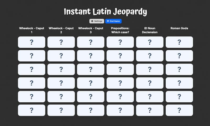 New and Improved - Instant Latin Jeopardy!